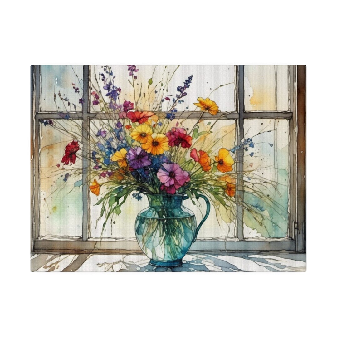 Window Reflections- Enchanting Watercolor Blooms on Canvas 7- Stretched ...