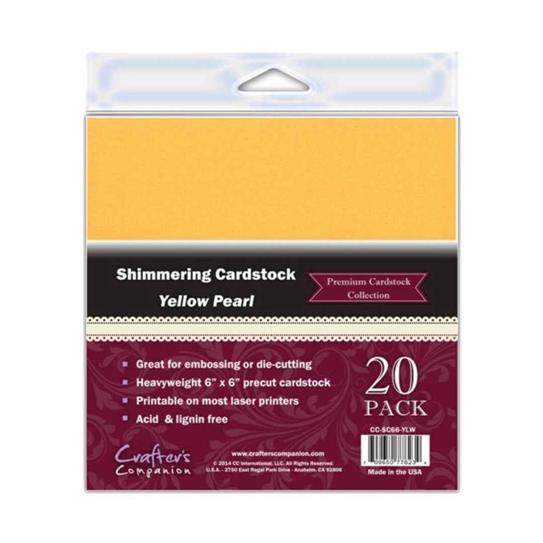 Crafter's Companion Shimmering Cardstock Yellow Pearl Paper Pack 6x6 20 ...
