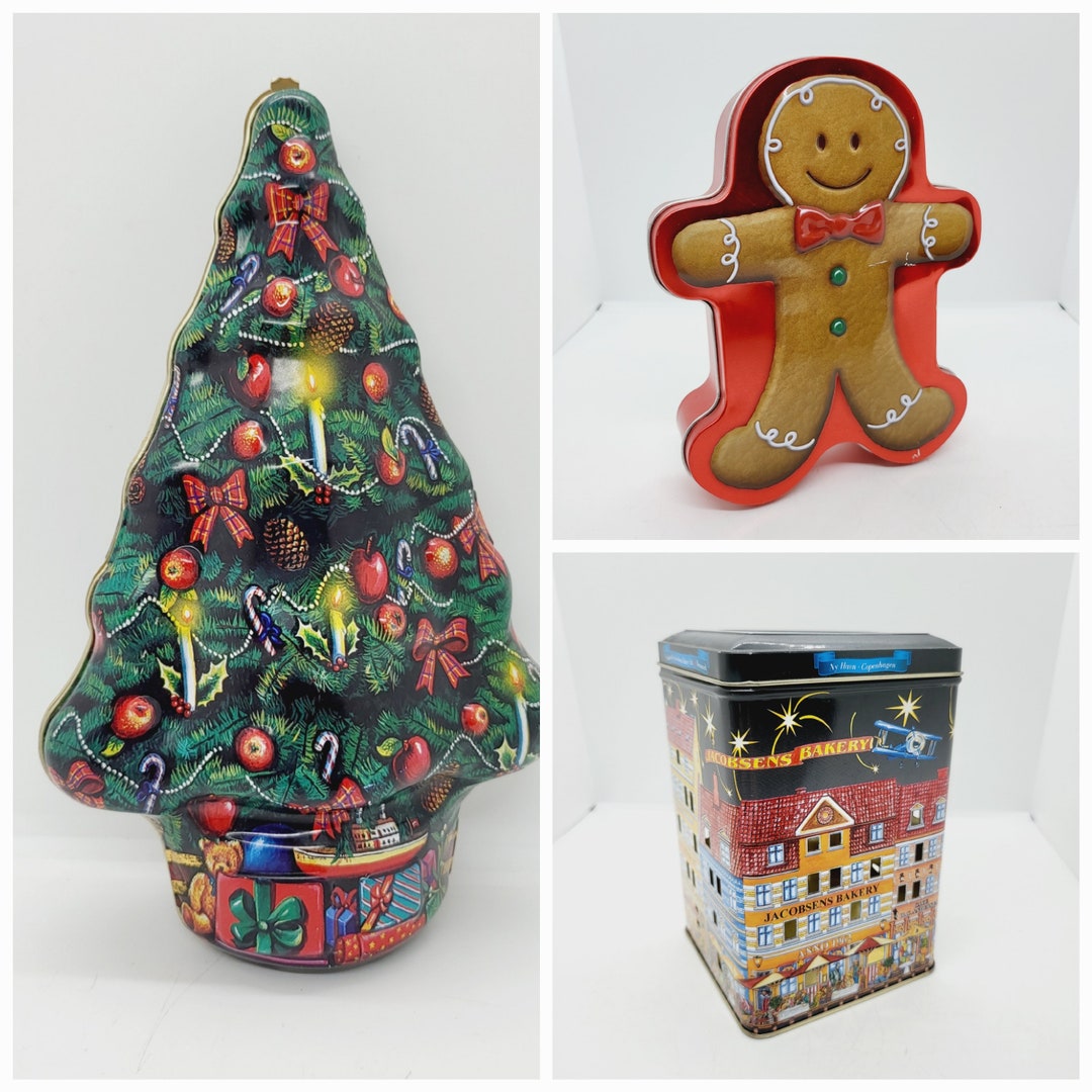 Vintage Christmas Tin: Tree, Gingerbread Man, or Jacobsen's Bakery - Etsy