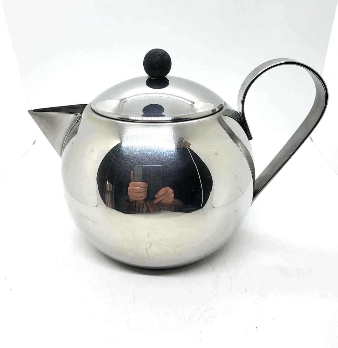 Metal Chrome Teapot, Retro Round Stainless Steel Teapot, Family Sized ...