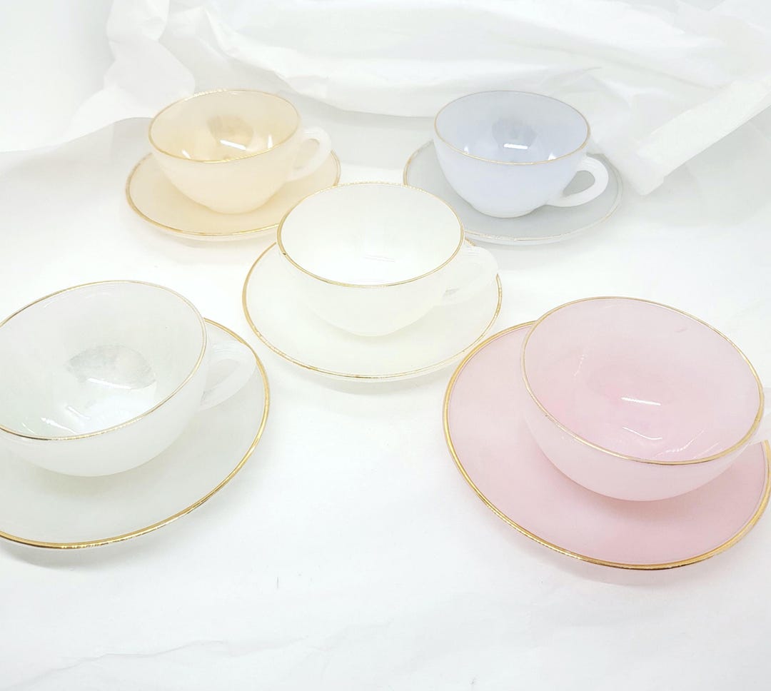 Vintage Arcopal Teacup and Saucer: French Opal Glass With Gold Gilding ...