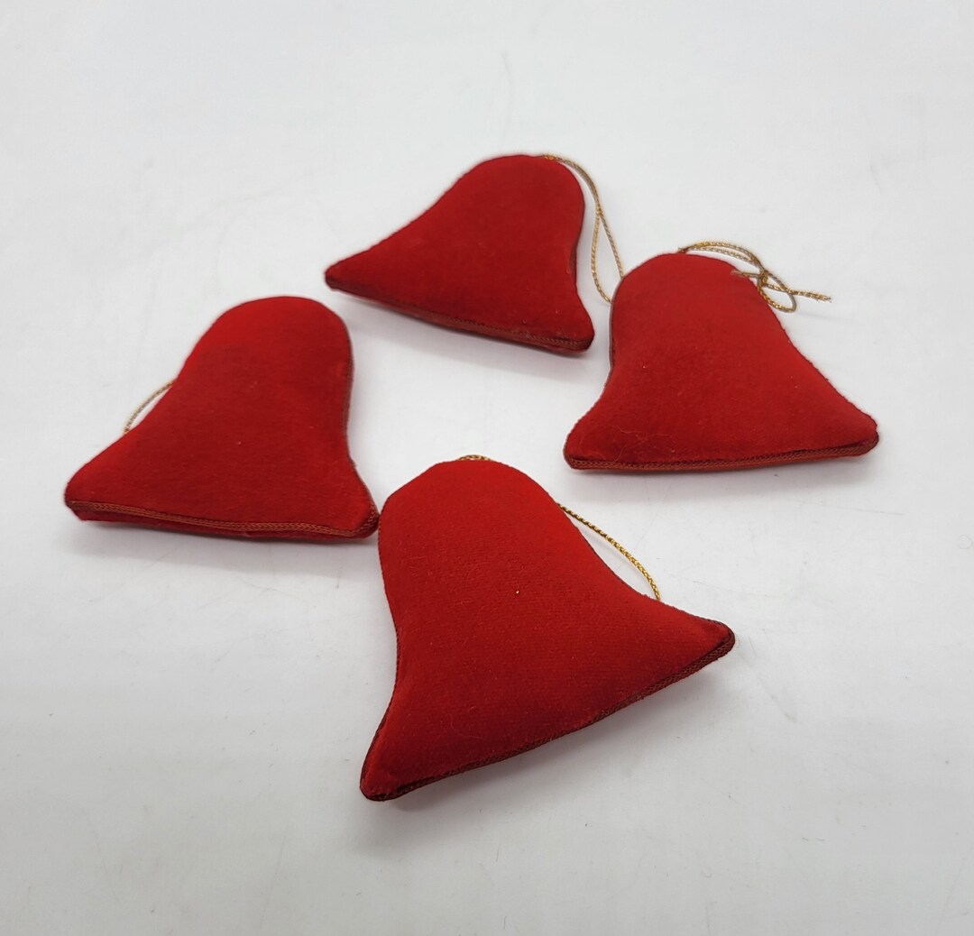 Red Bell Christmas Tree Ornaments, Velveteen With Gold Thread Holidays ...