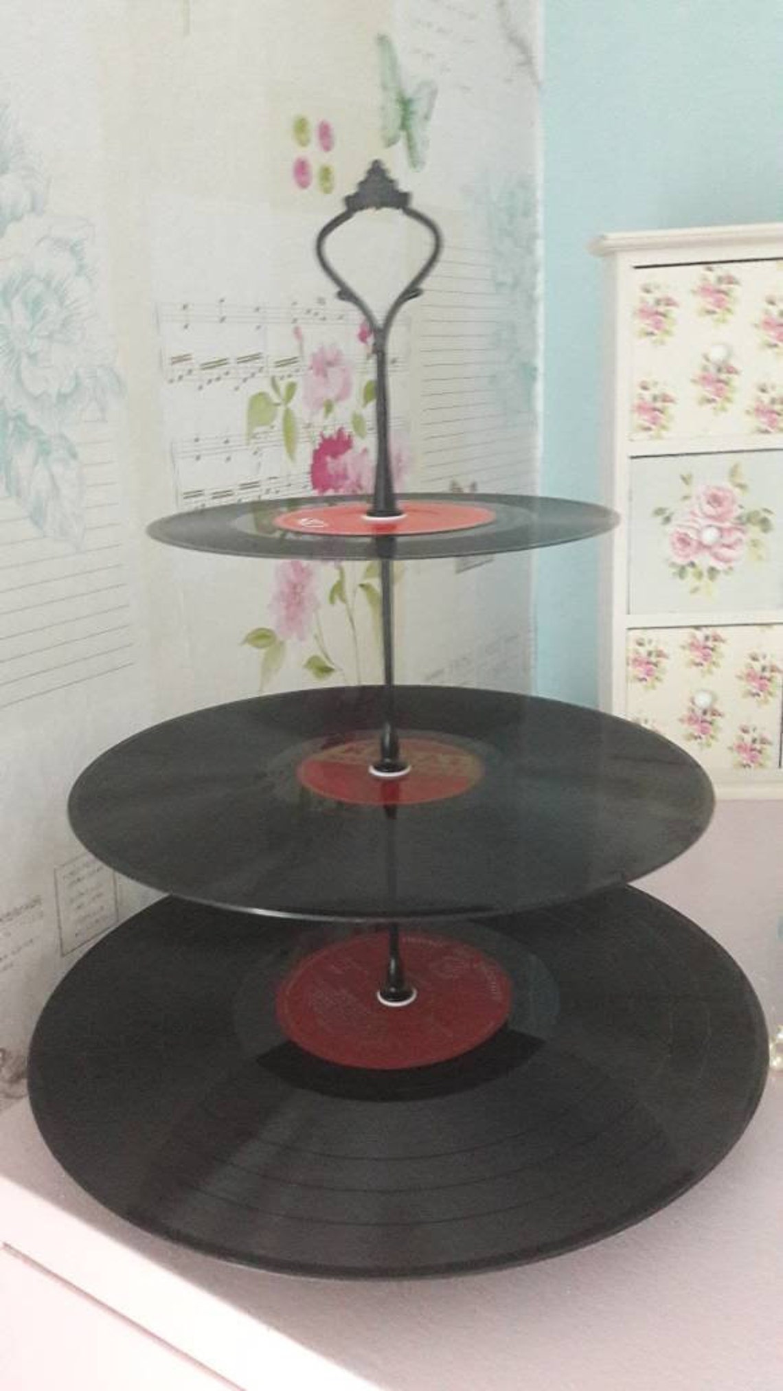 Three Tier Vintage Vinyl Record Cupcake Stand Retro Tea Time - Etsy