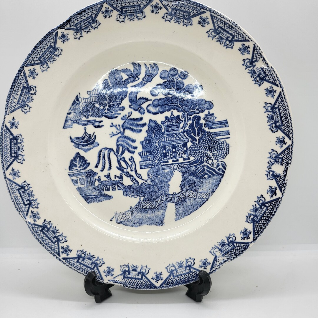 Blue Willow Plate by JAS Broadhurst, Vintage Blue and White Dinner ...