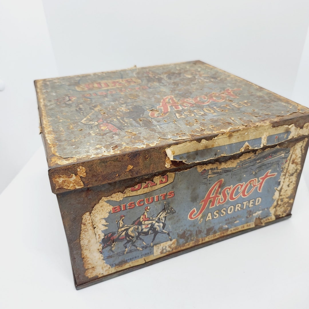 Foxs Ascot Assorted Biscuits Tin, Paper Label, Covered Rustic Large ...