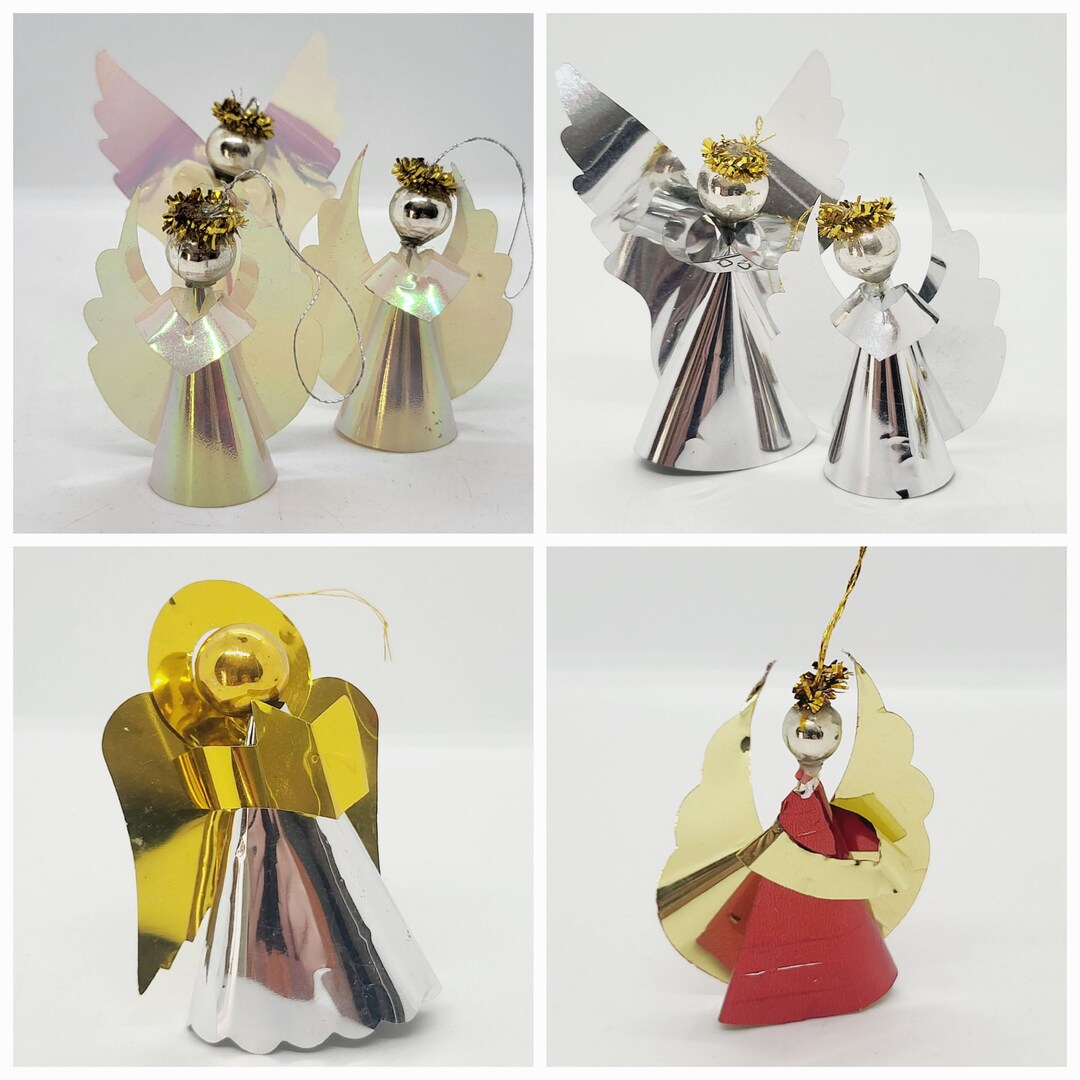 Tinsel & Mercury Glass Angels Christmas Tree Ornaments, White ...