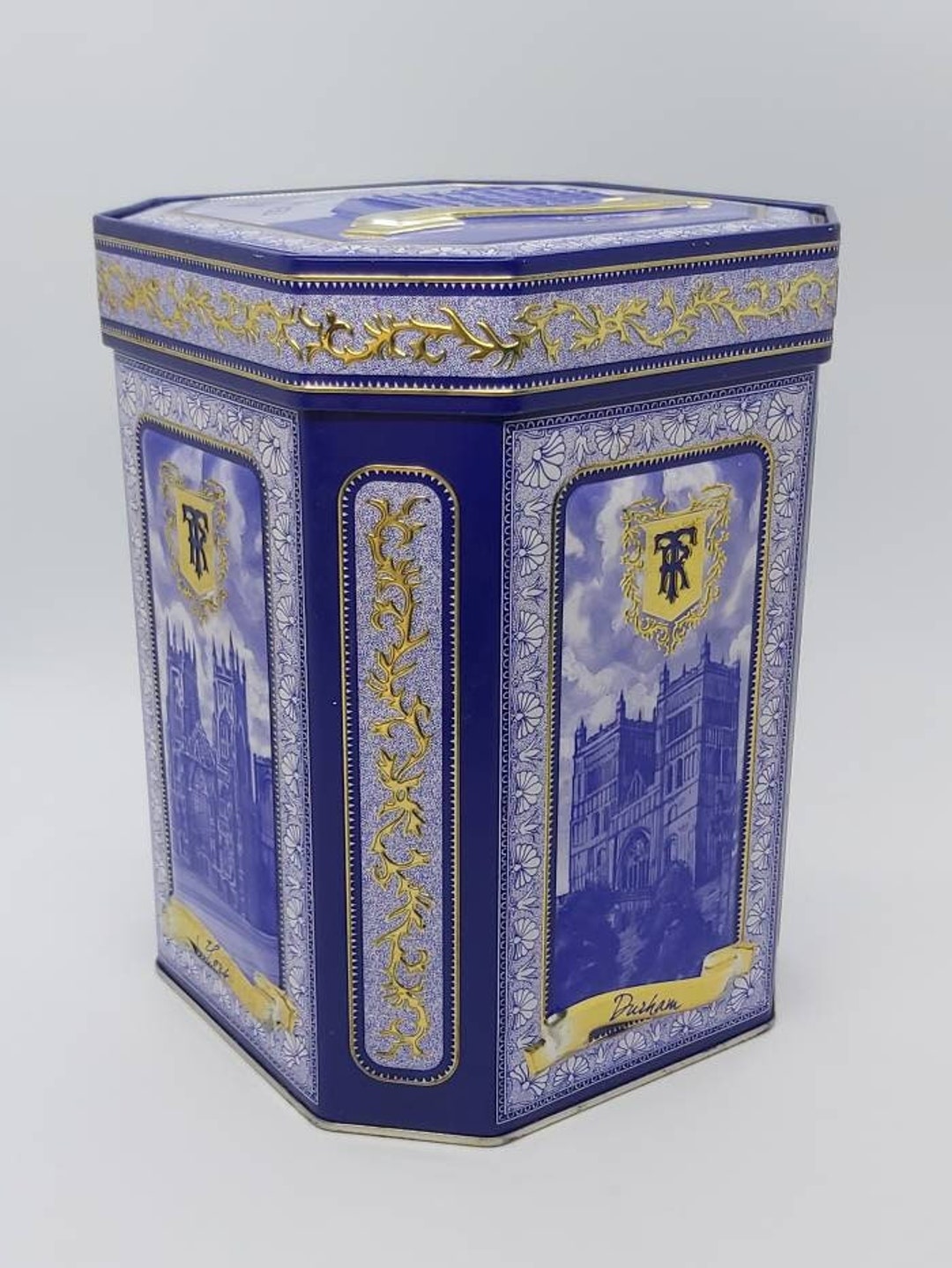 Ringtons Tin Tea Caddy, Metal Storage Canister, Blue, White & Gold ...