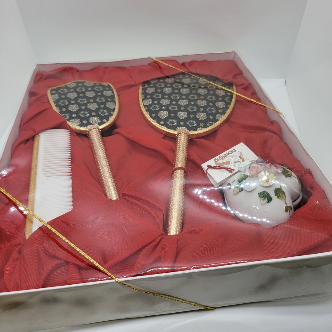 Handheld Mirror Hairbrush Comb Dressing Table Gift Set, Original Box ...