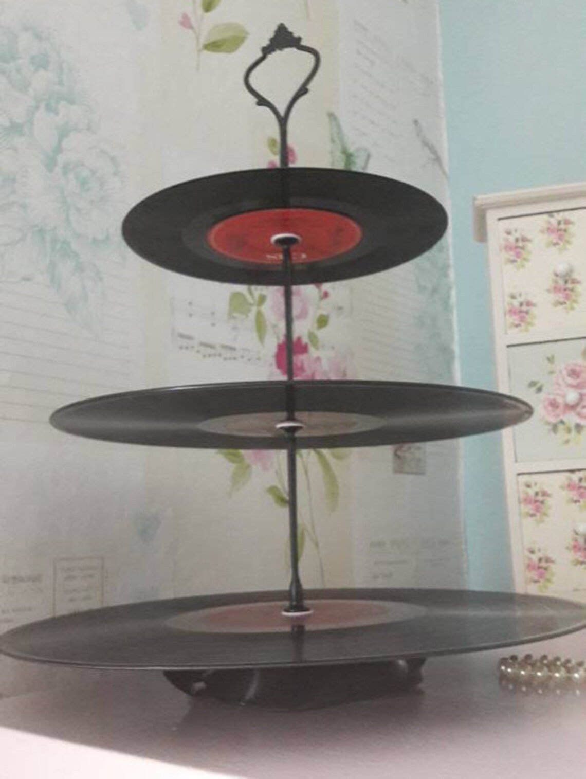 Three Tier Vintage Vinyl Record Cupcake Stand Retro Tea Time - Etsy
