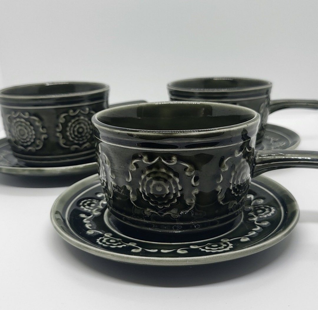 Tams Pottery Soup Bowl, Retro Green Dish With Saucer Table Decor, 1960 ...
