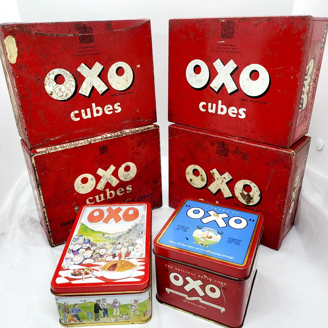 Oxo Cubes Tin, Red White Rectangle Storage Metal Box, Mid Century Prop ...
