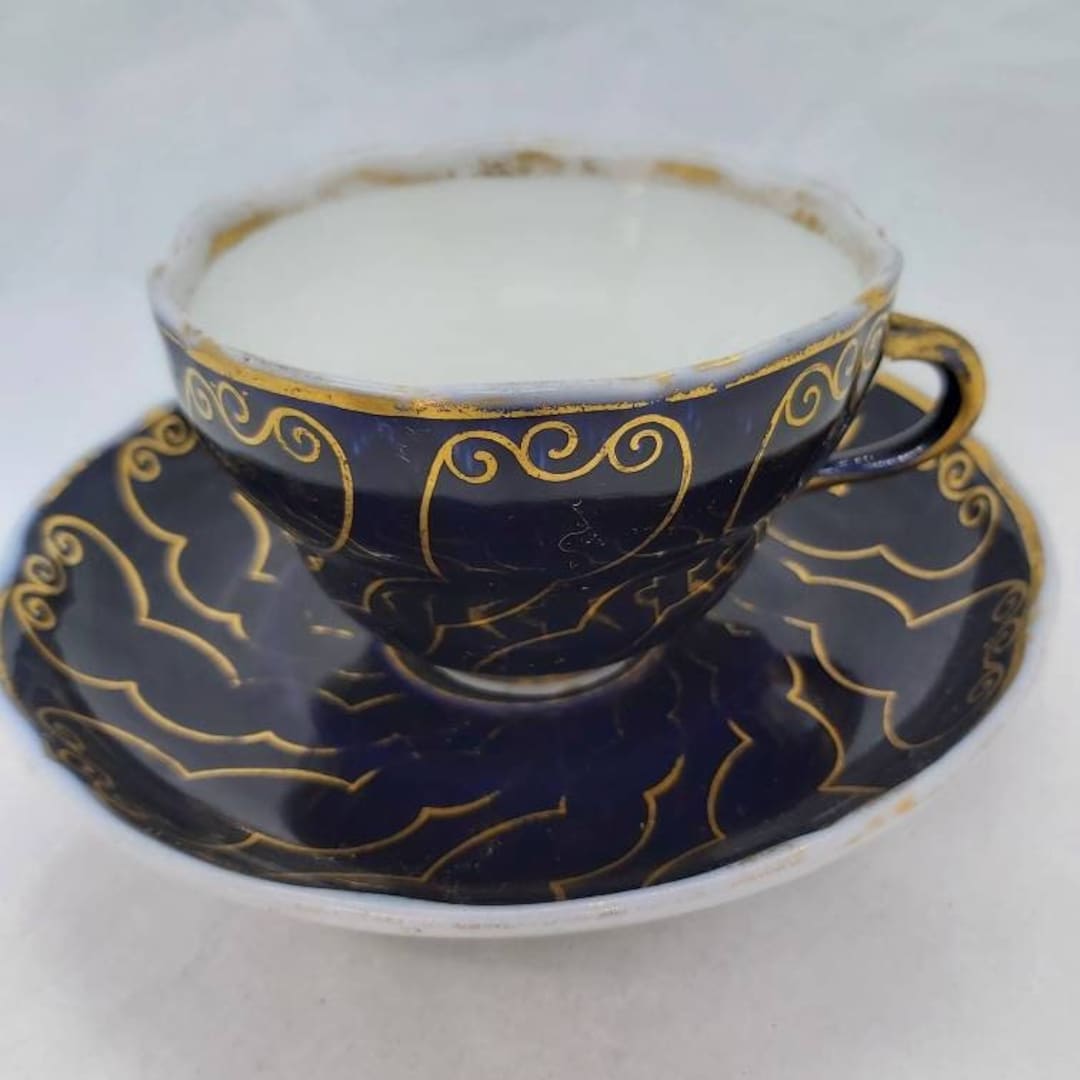 Rare Antique KPM Teacup and Saucer, Cobalt Blue & Gold Teacup, German ...