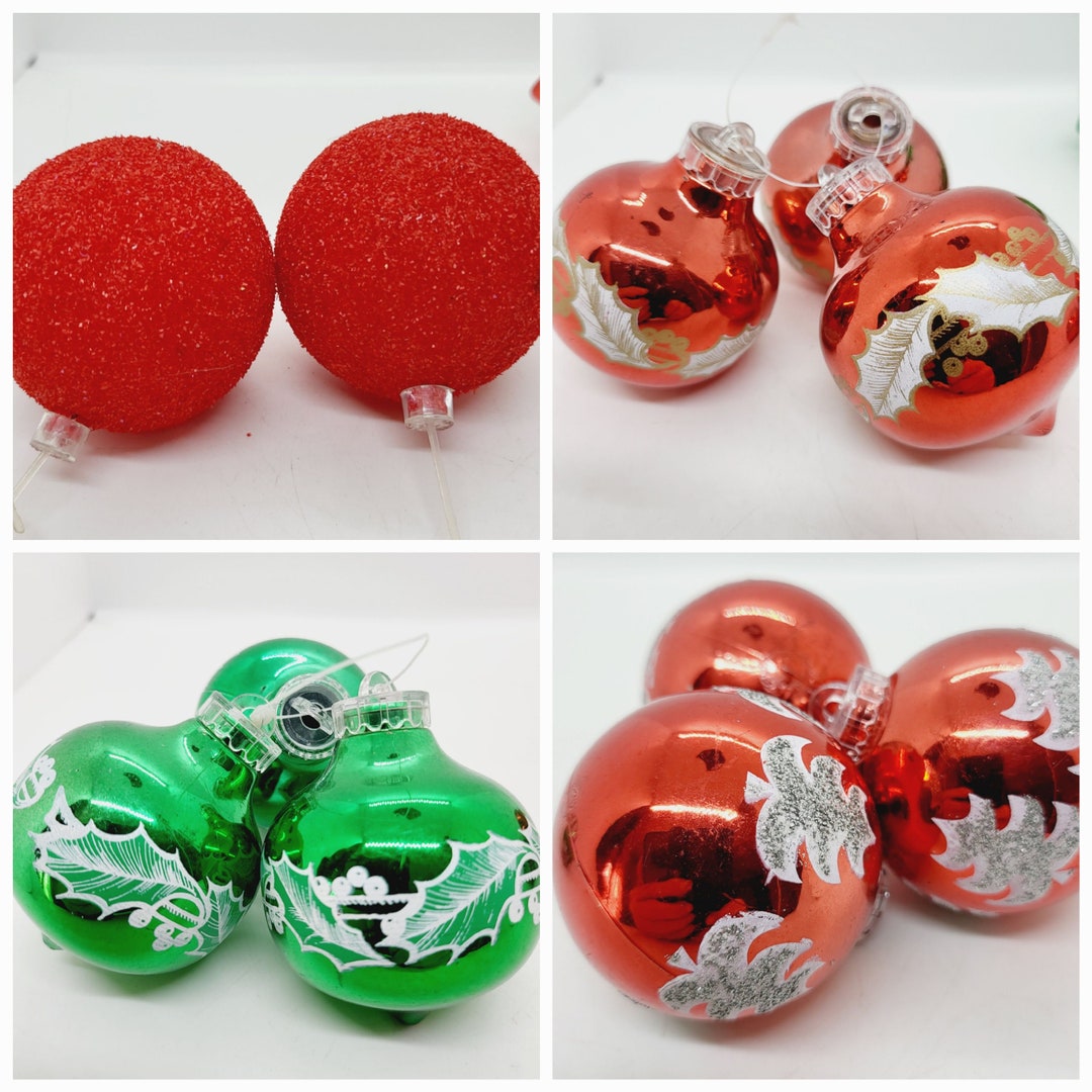 Vintage Kitsch Christmas Baubles: Red & Green Plastic Tree Ornaments - Etsy