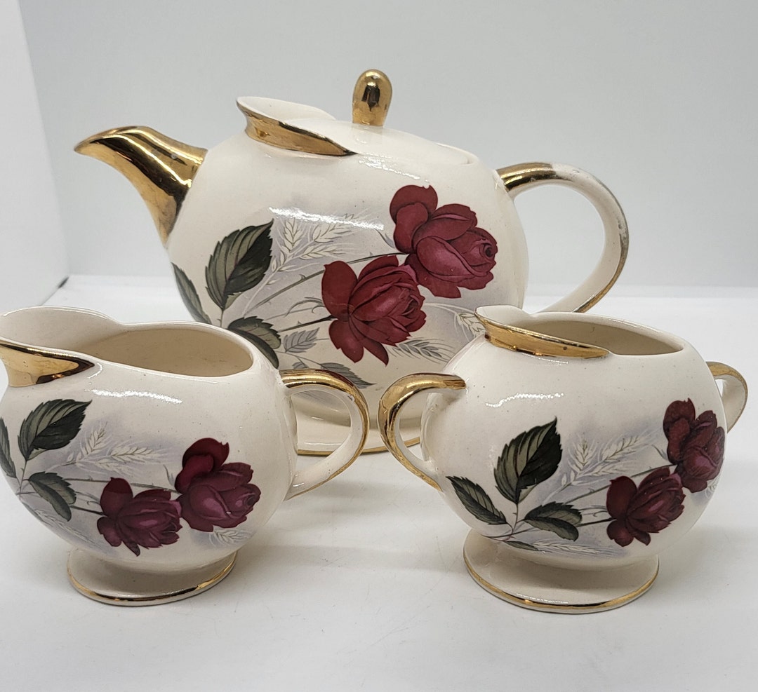 Heatmaster Teapot, Milk Jug or Sugar Bowl, Floral Red Rose Tea Set ...