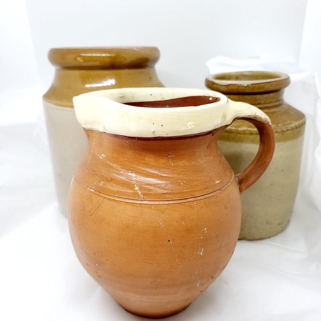 Vintage Glazed Stoneware Crock Pot: Rustic Farmhouse Decor - Etsy