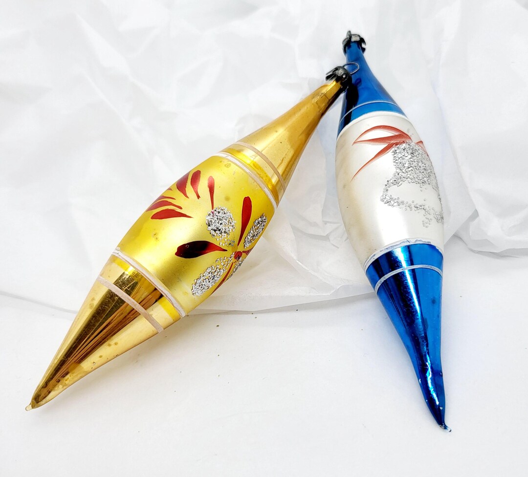 Mercury Glass Teardrop Bauble, Blue or Gold Xmas Tree Decor, Vintage ...