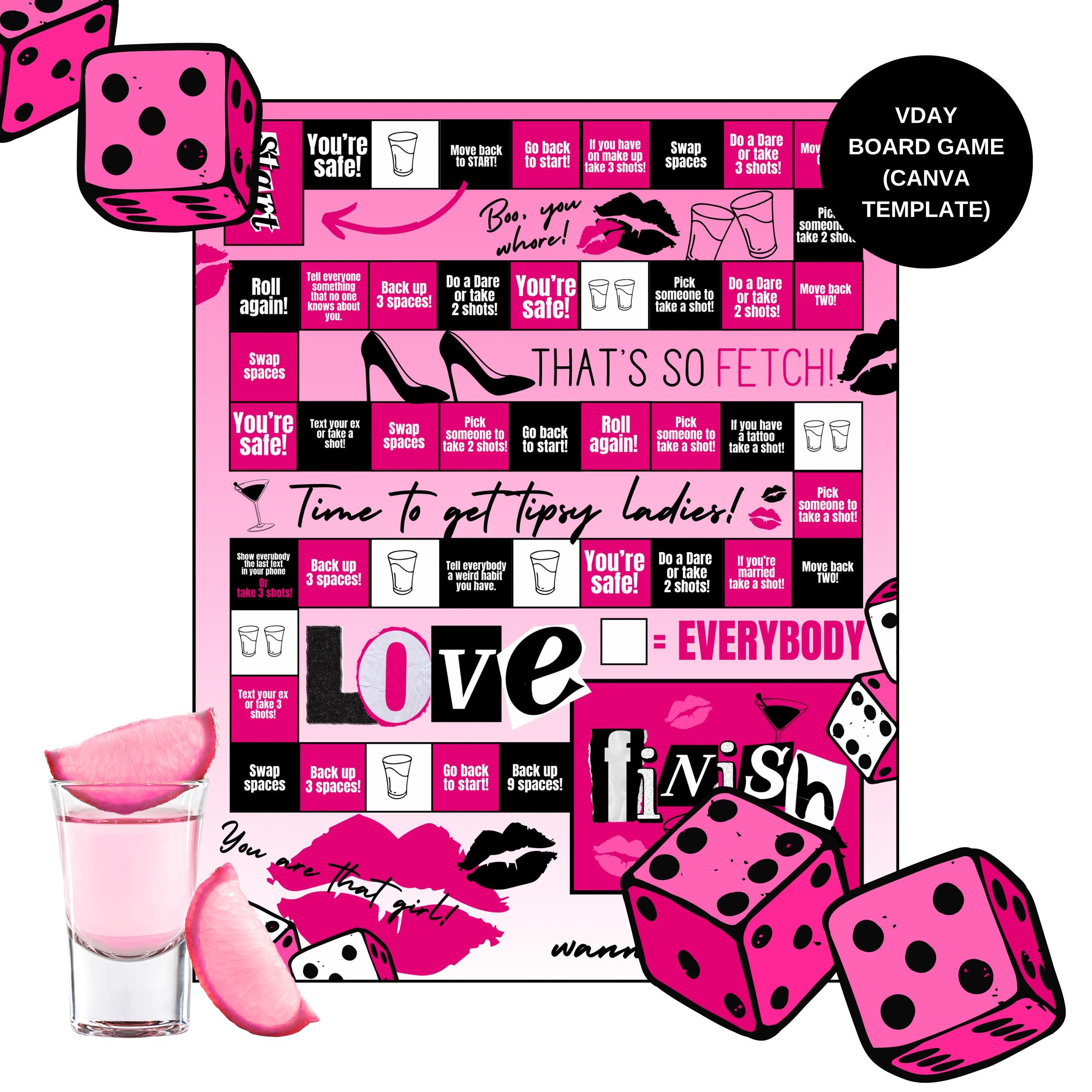 Valentine’s Day Board Game Canva Template, Editable Board Game Template ...