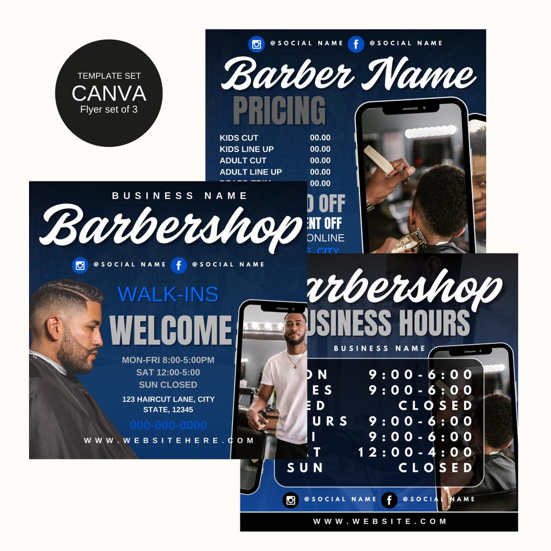 Set of Editable Barbering Flyer, 3 Social Media Flyers for Barbers ...