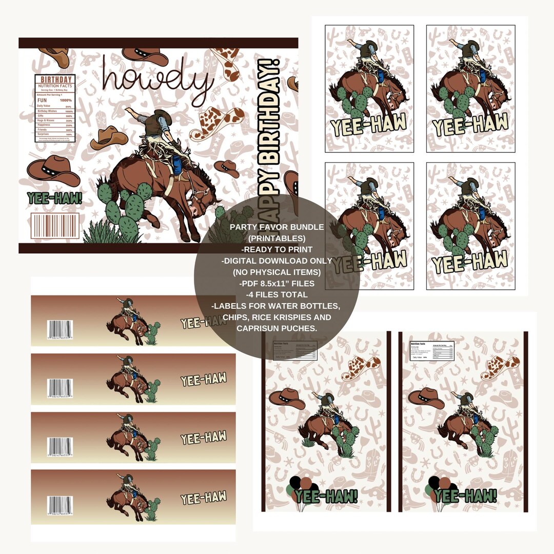 Party Favor Bundle, Set of Party Favor Printables, Rodeo Cowboy Theme ...