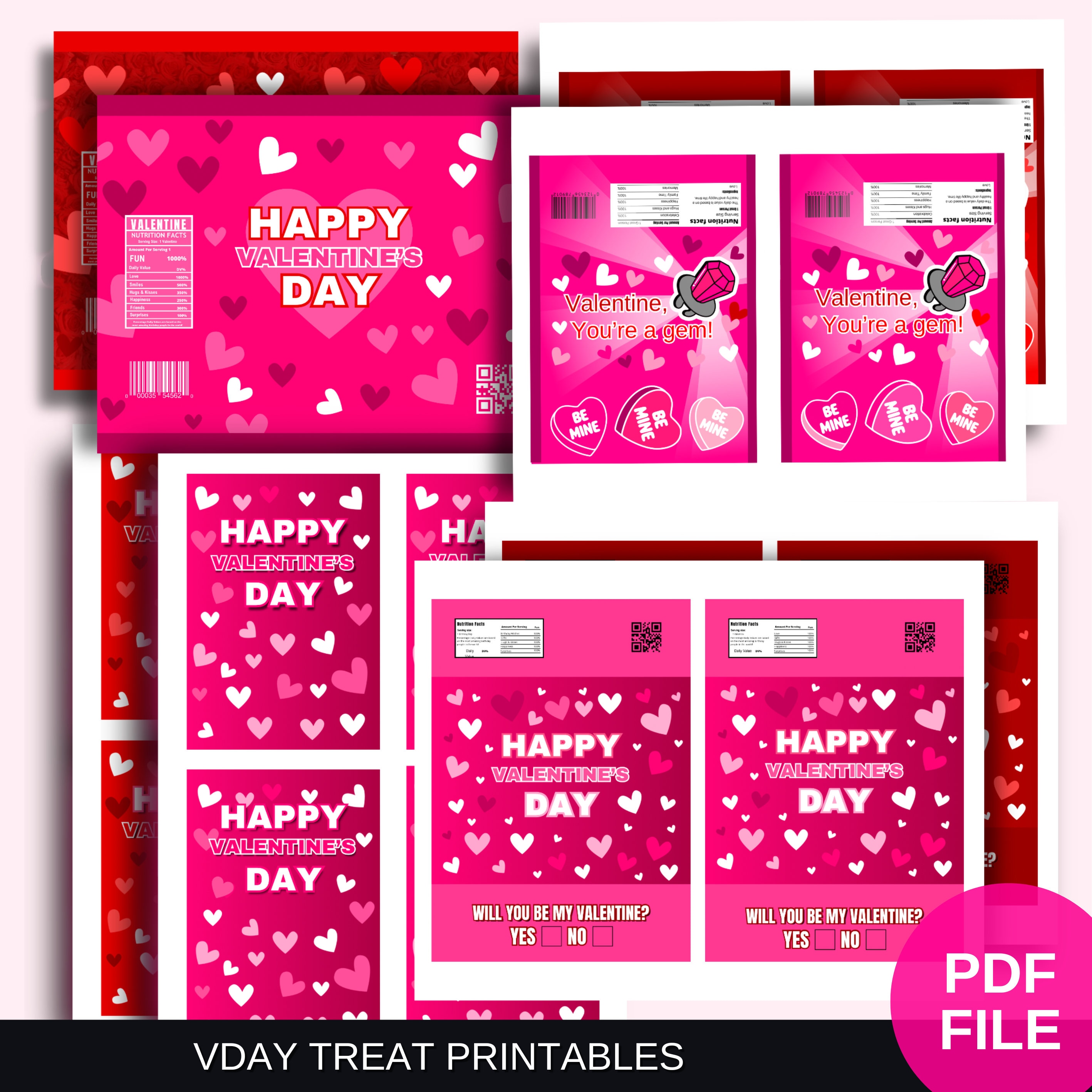 Pink and Red Valentine’s Day Treat Templates, Ready to Print Part Favor ...
