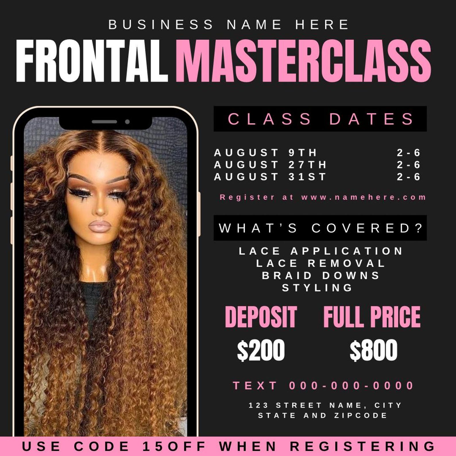 Editable Wig Install Masterclass Flyer, Canva Template, Digital Flyer for Online Courses or ...