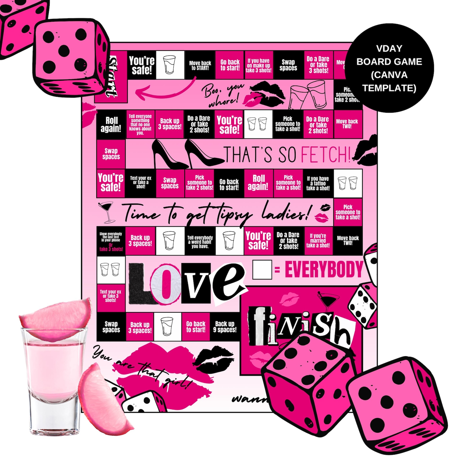 Valentine’s Day Board Game Canva Template, Editable Board Game Template ...