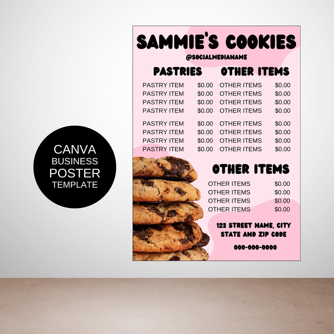 Bakery Wall Poster, Pastry Chef Wall Menu, Cookie Business Poster, Tent ...
