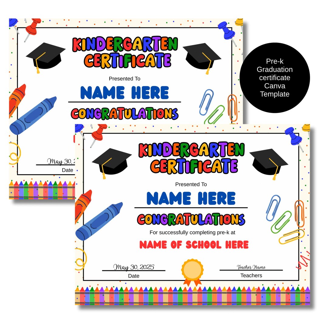 Kindergarten Graduation Certificate Template, Editable Canva ...
