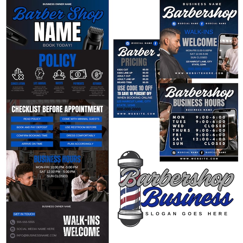 New Barbershop Branding Bundle, Premade Barber Acuity Site, Editable ...