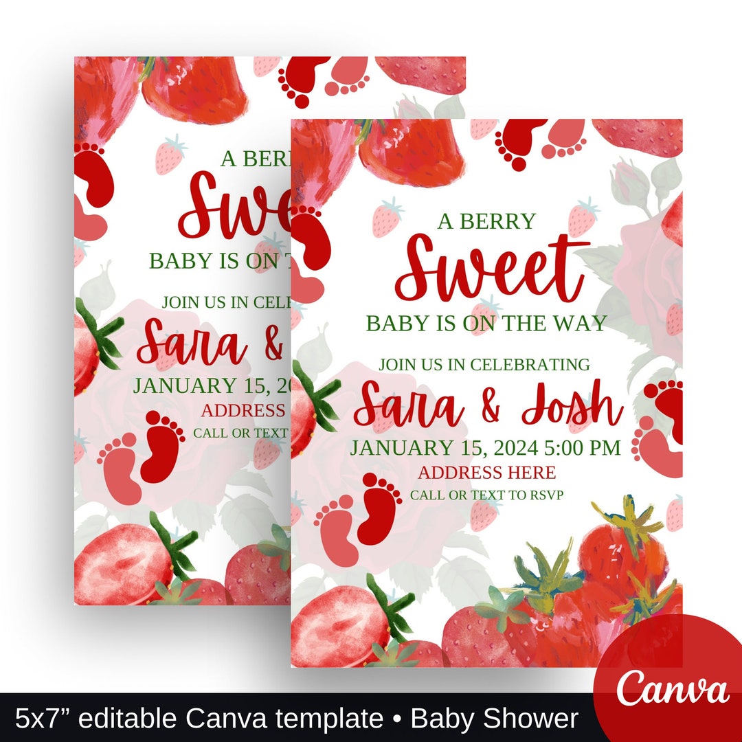 Berry Sweet Baby Shower Invitation, Custom Digital Baby Shower Invites ...