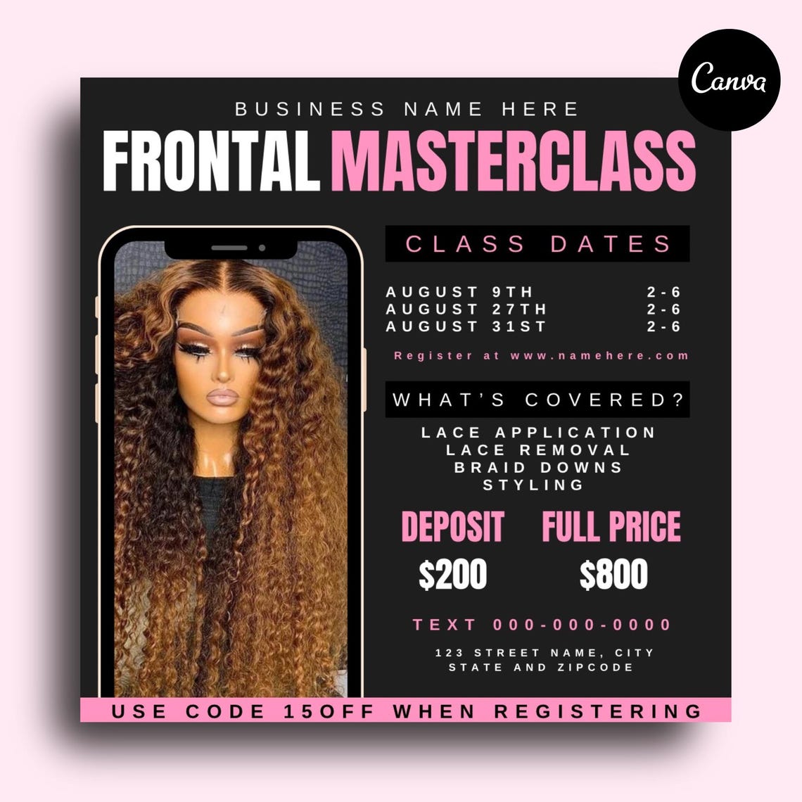Editable Wig Install Masterclass Flyer, Canva Template, Digital Flyer for Online Courses or ...