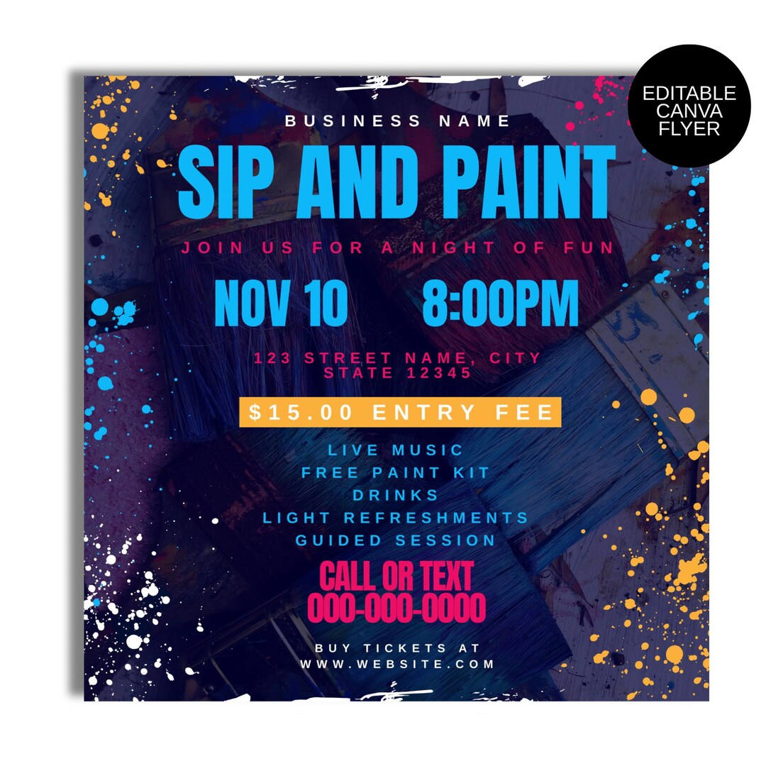 Sip and Paint Party Flyer, Party Flyer, Canva Editable Party Flyer ...