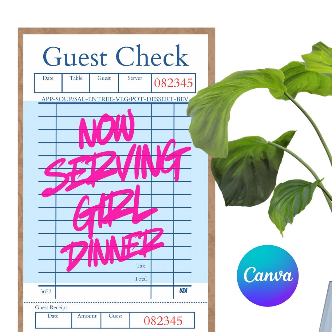 Now Serving Girl Dinner Diner Receipt, Room Decor, Girly Wall Poster ...