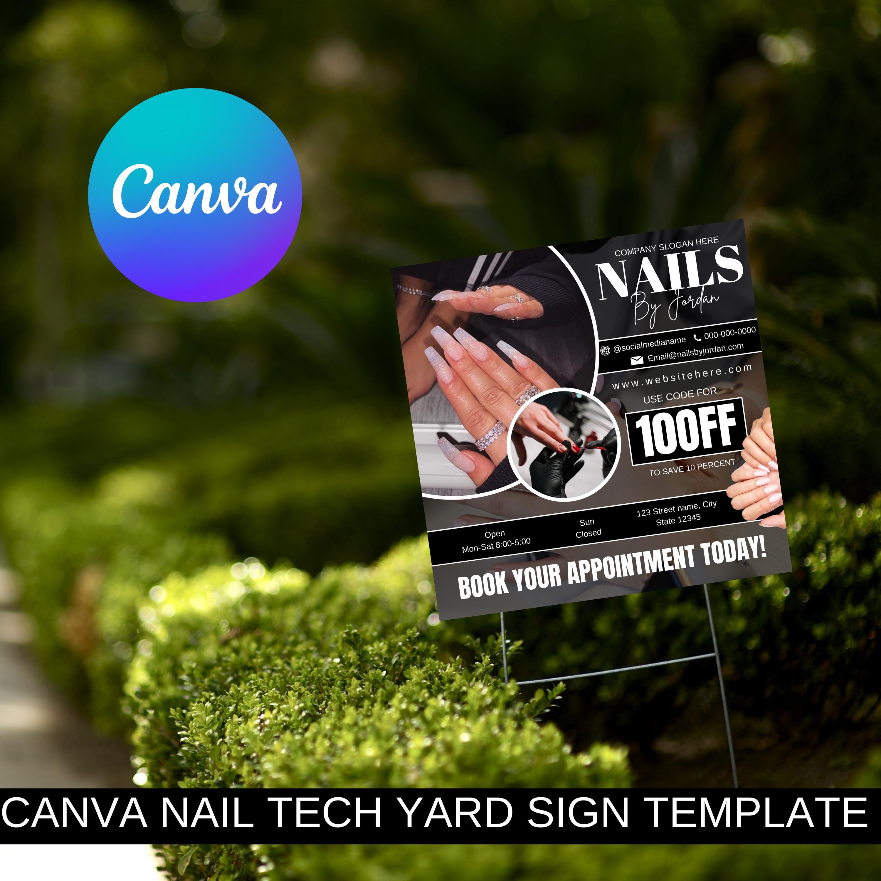Nail Tech Yard Sign Editable Canva Template, Nail Tech Social Media ...