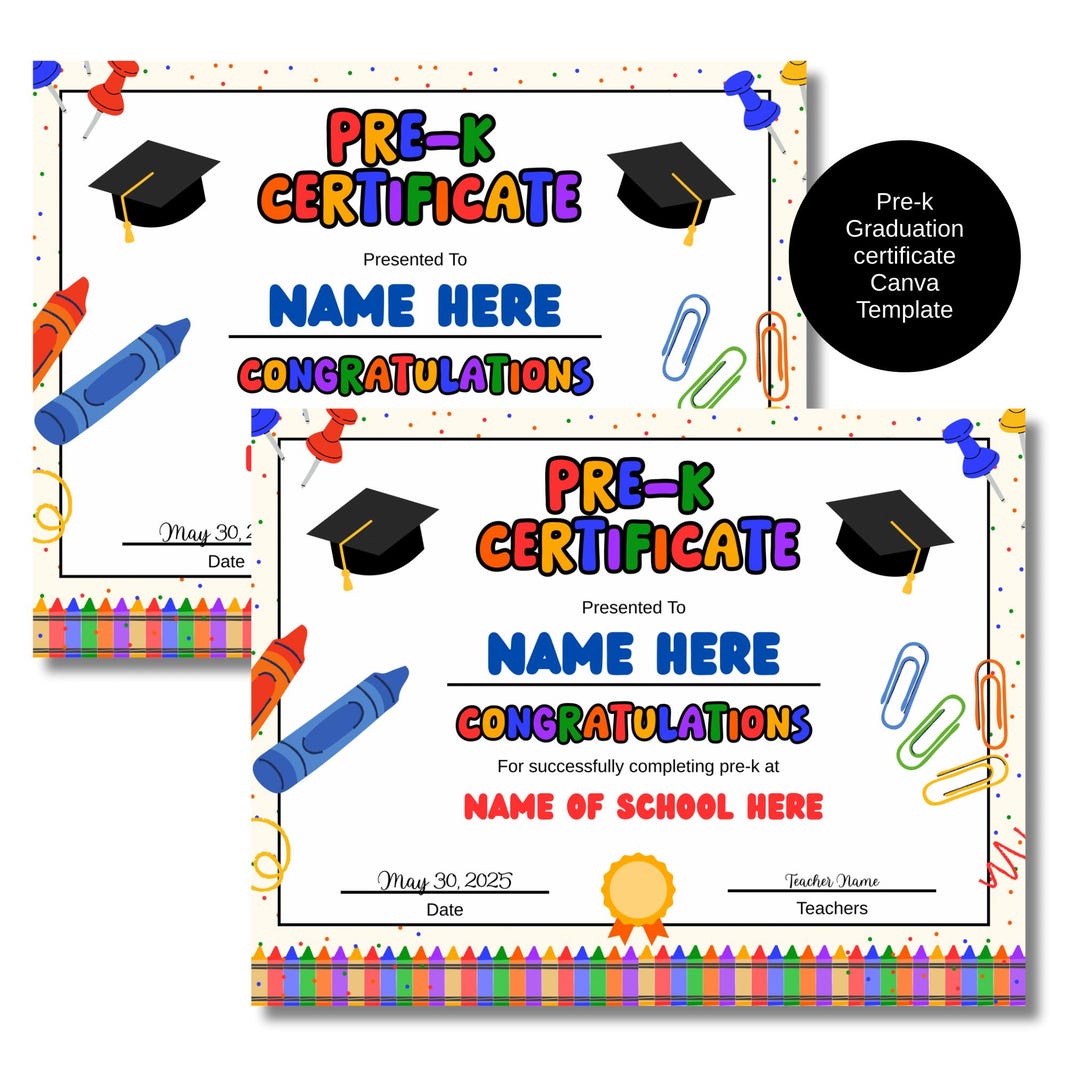 Pre-k | Preschool Graduation Certificate Template, Editable Canva ...