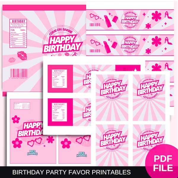 Girly Pink Comic Book Party Favor Templates, Party Favor Template Set ...