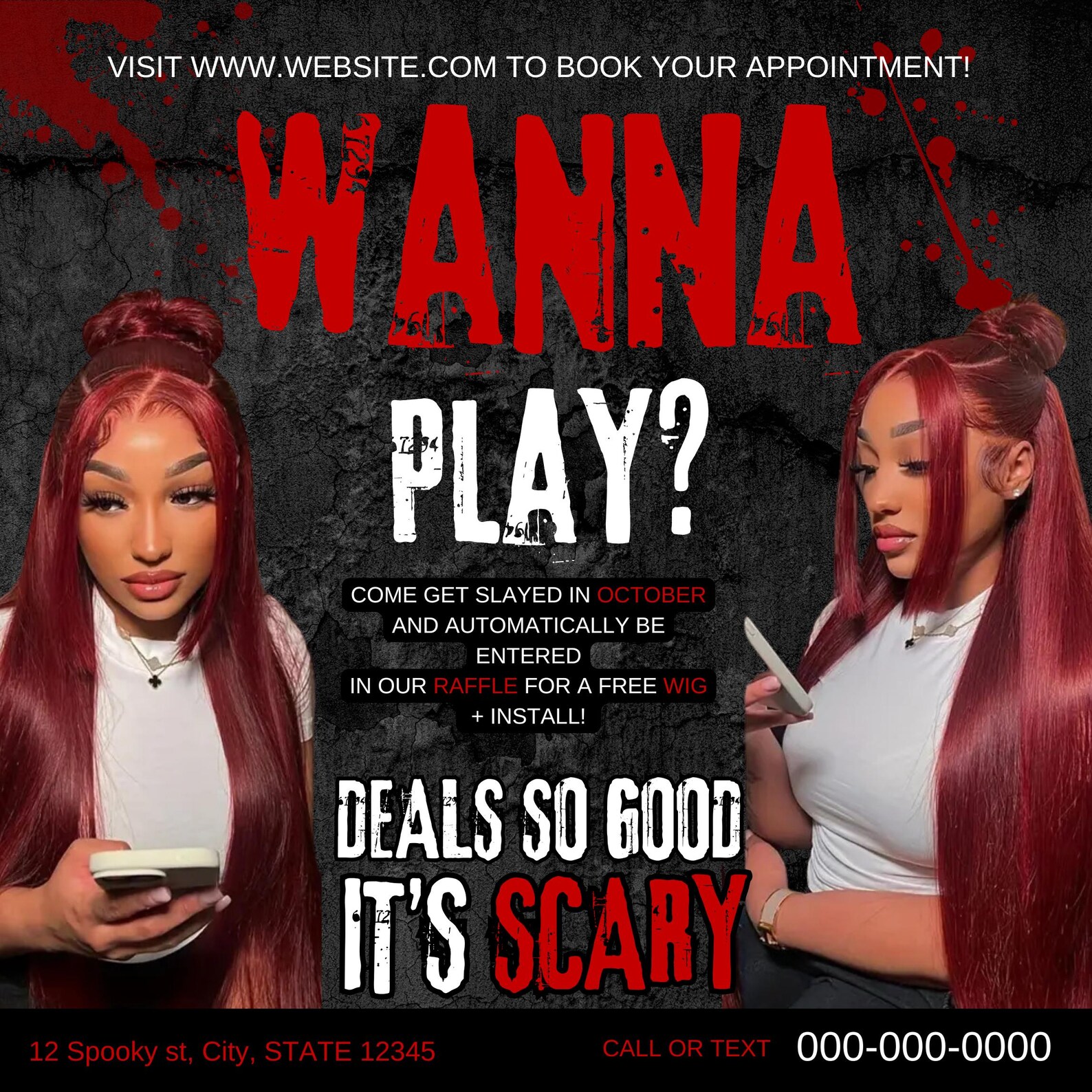 Editable Red and Black Halloween Business Flyer, Wanna Play Business ...