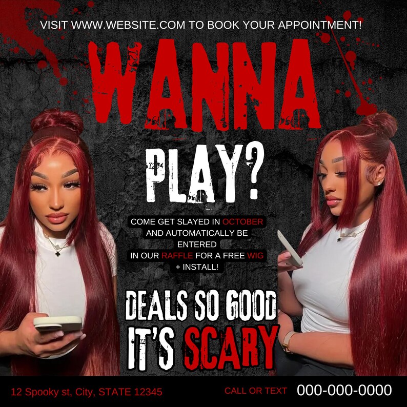 Editable Red and Black Halloween Business Flyer, Wanna Play Business ...