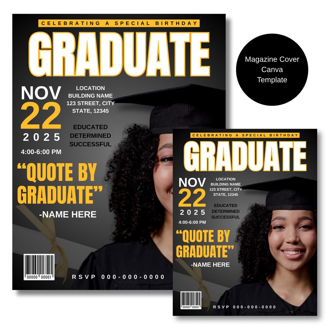 Editable Graduate Magazine Cover, Canva Graduation Magazine Cover ...