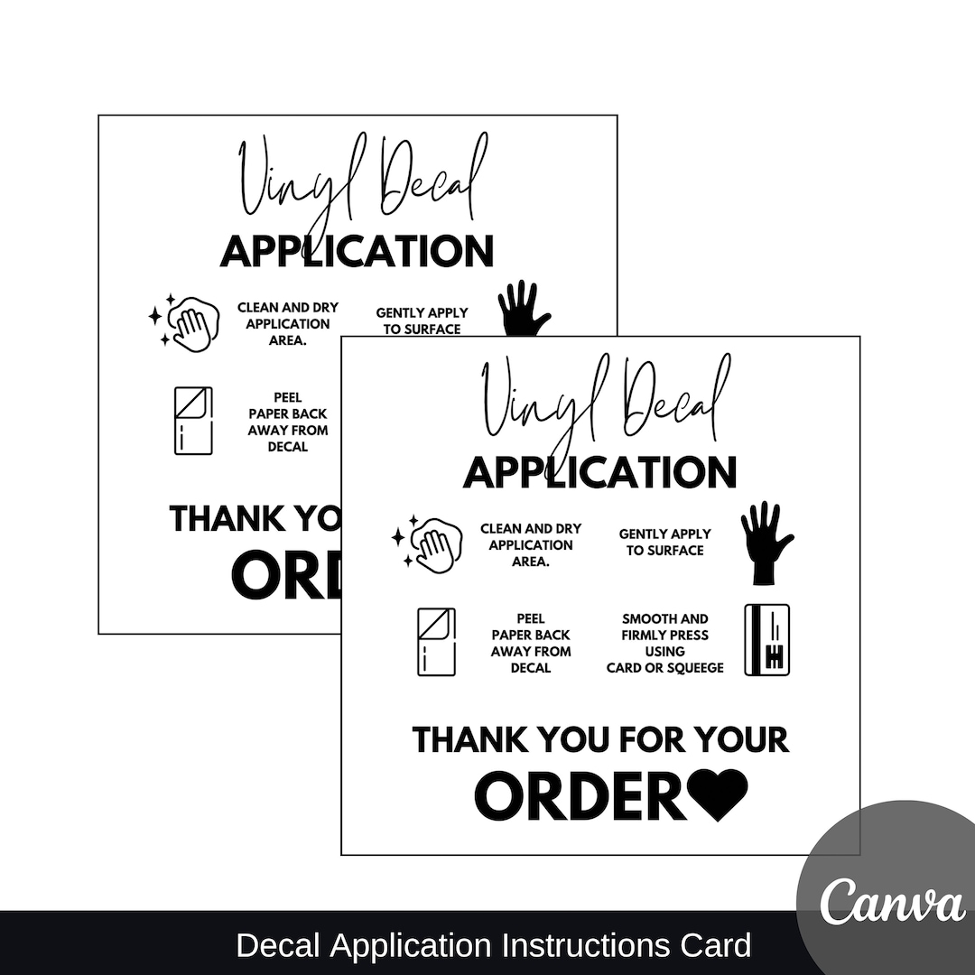 Printable Decal Application Card, Decal Instruction Card, Ready to ...