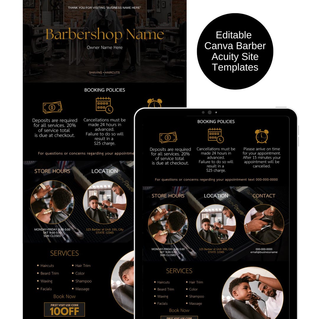 Barbershop Acuity Site Template, Premade Barber Booking Site, Editable ...