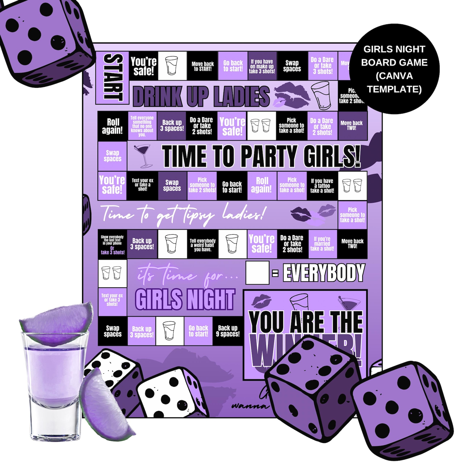 Girls Night Board Game Canva Template, Editable Couples Board Game ...
