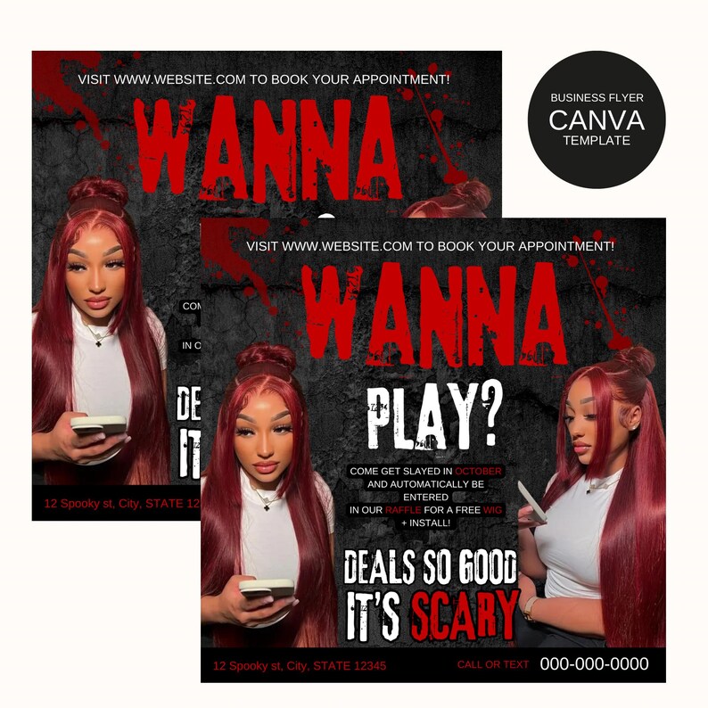 Editable Red and Black Halloween Business Flyer, Wanna Play Business ...
