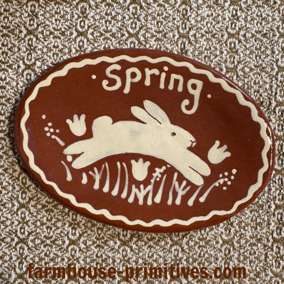Spring Bunny Redware Egg - Etsy