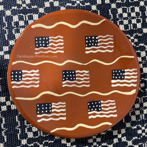American Flag Design Redware Plate - Etsy