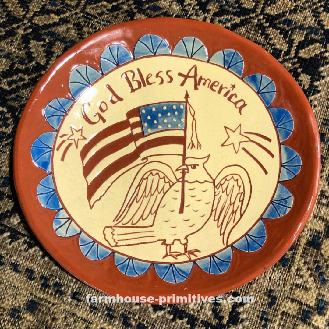 God Bless America Eagle/flag Redware Plate - Etsy