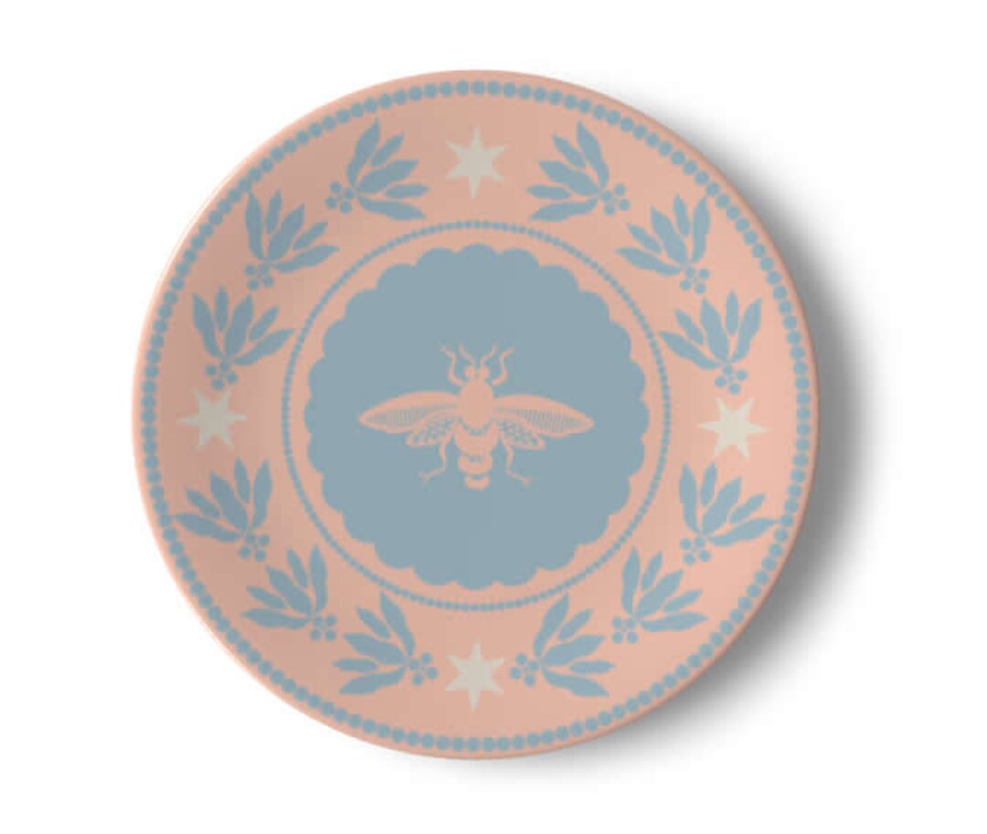 St Ruf Rococo Pink on Blue China Plate With Pink Insect (8.5 In ...