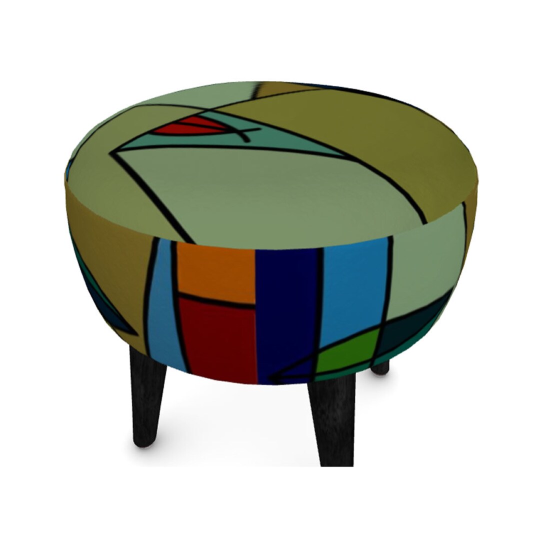 Handcrafted Abstract Art Round Footstool - Etsy