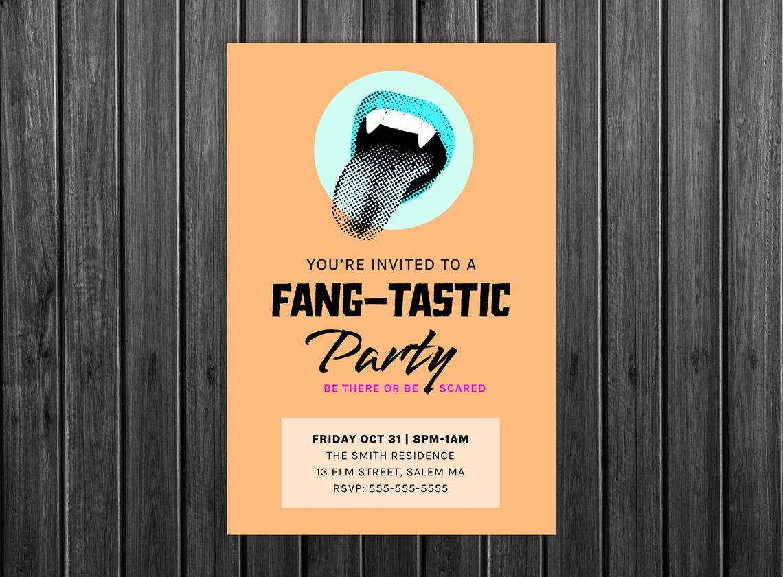 Halloween Invite - Digital & Printable (editable), Pop Art Fangs ...