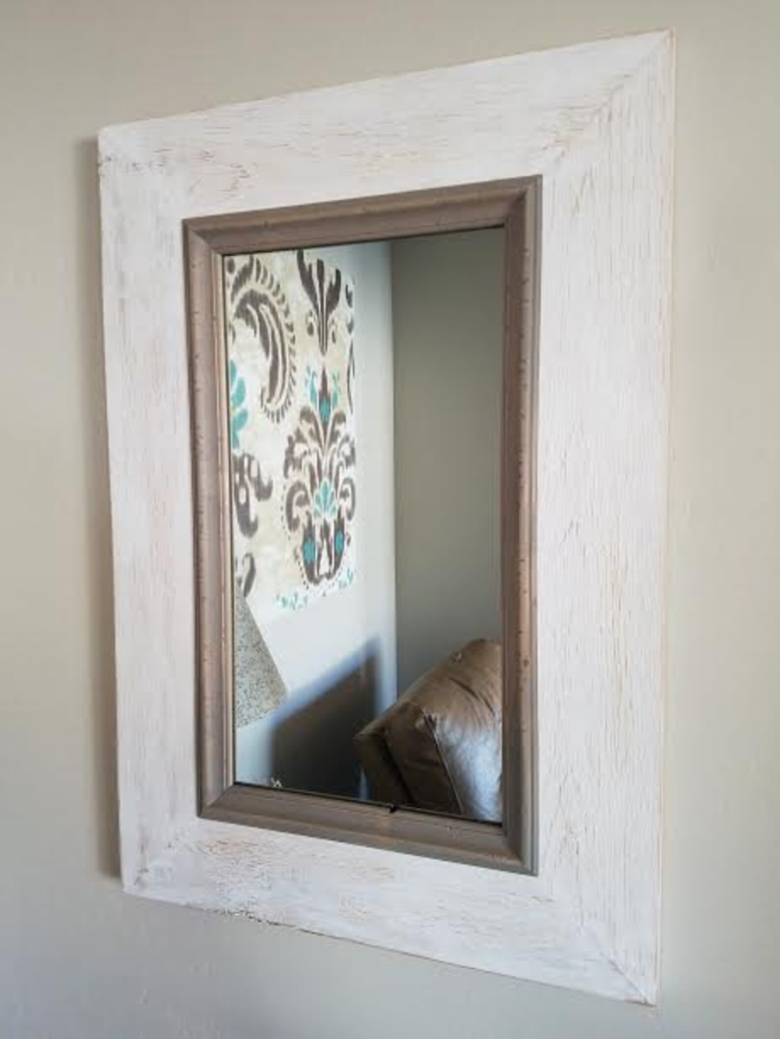 Rustic White Mirror W/ Gray Decorative Moulding - Etsy